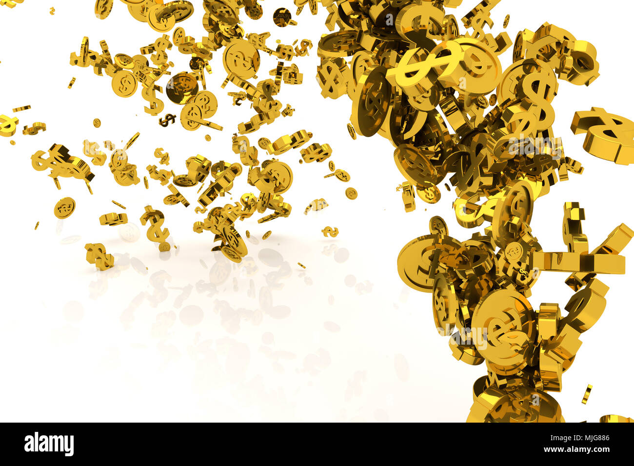 Bunch of money, gold, dollar sign or coins flow from the floor, modern ...