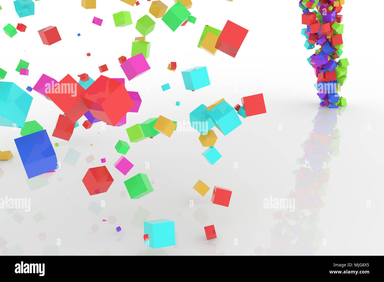 Bunch of colorful square boxes flow from the floor, modern style ...