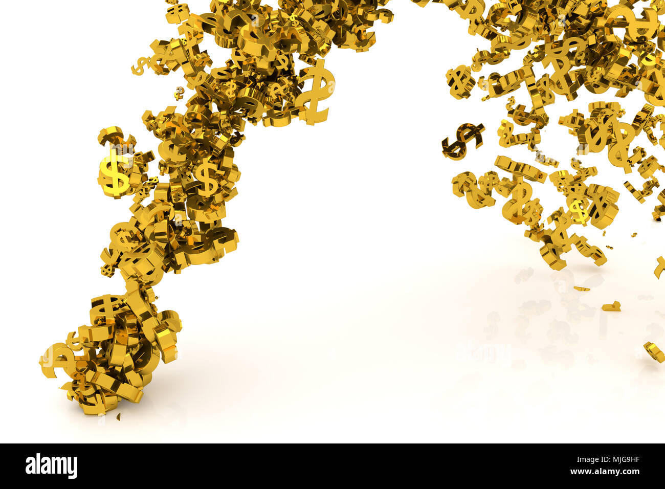 Bunch of gold money or dollar sign flow from the floor, modern style ...