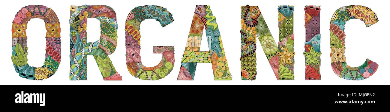 Hand-painted art design. Hand drawn illustration word organic for t ...