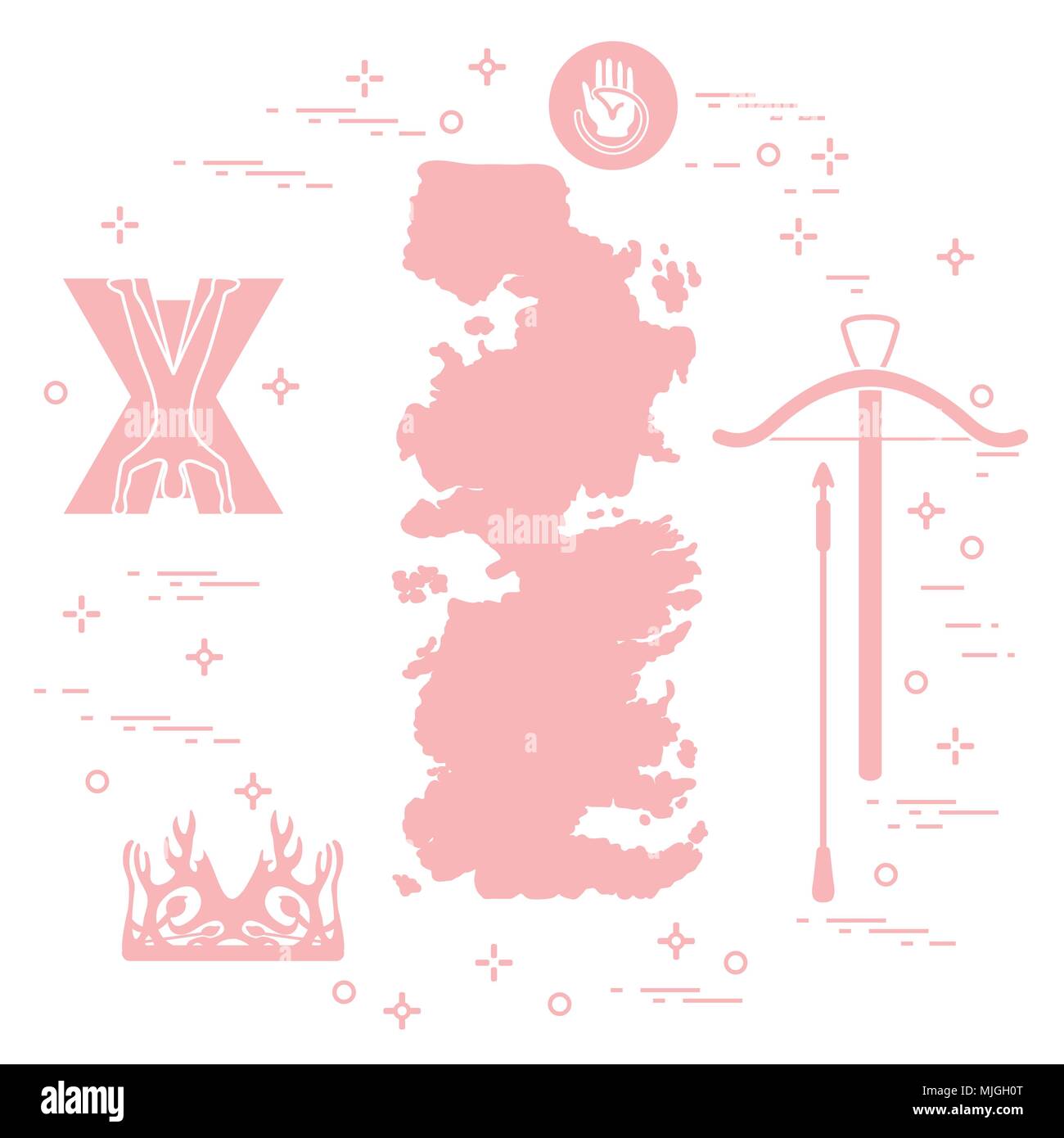 Symbols of the popular fantasy television series. Art and cinema theme ...