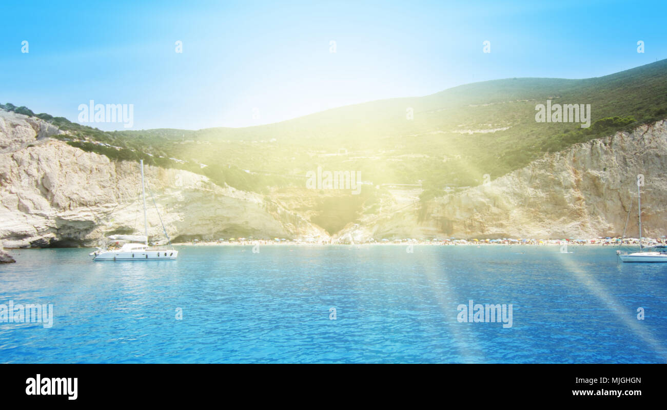 Porto Katsiki Beach in Lefkada Island, Greece. Blured Background Stock ...