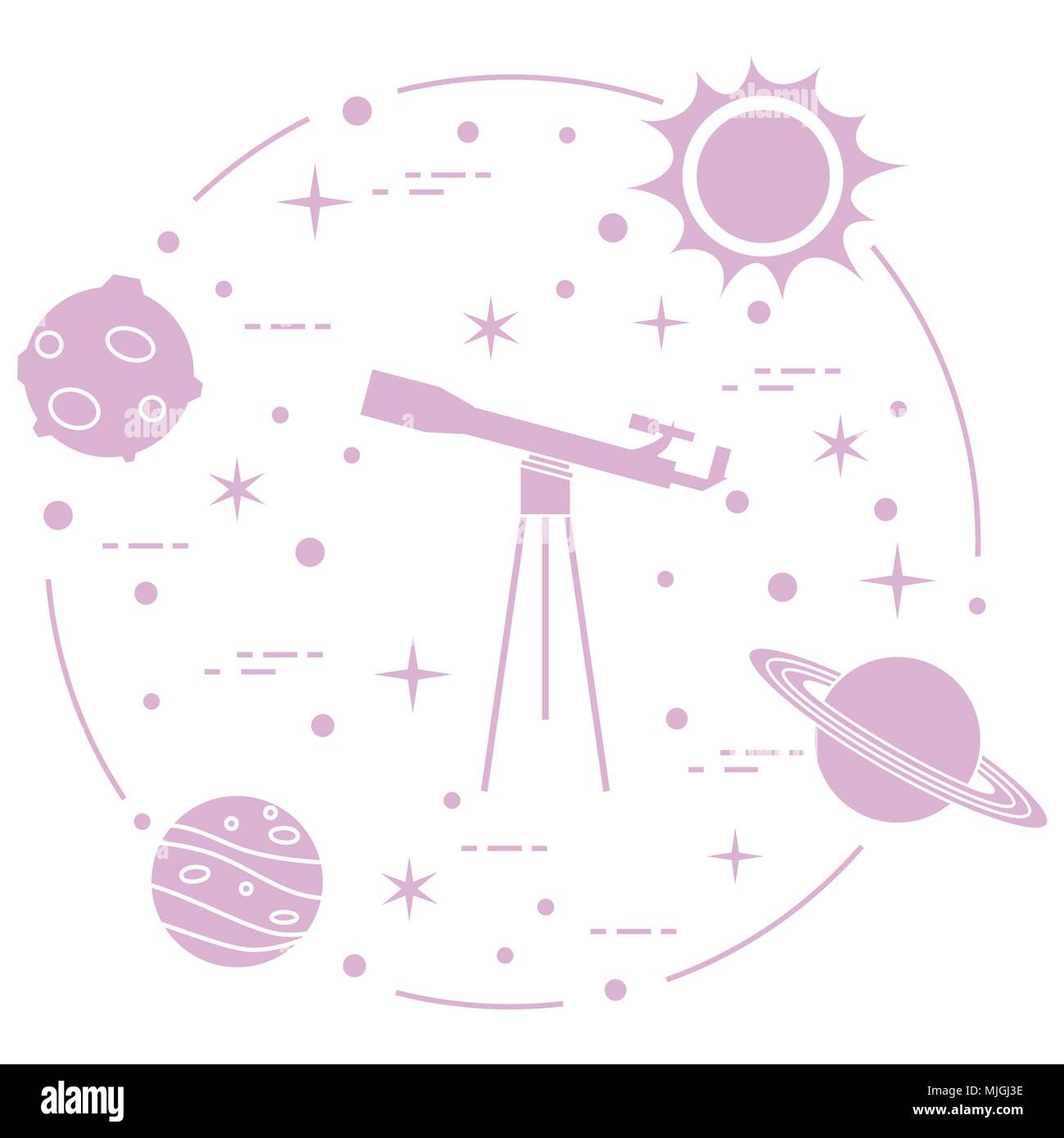 Science: telescope, sun, moon, planets, stars. Space exploration ...