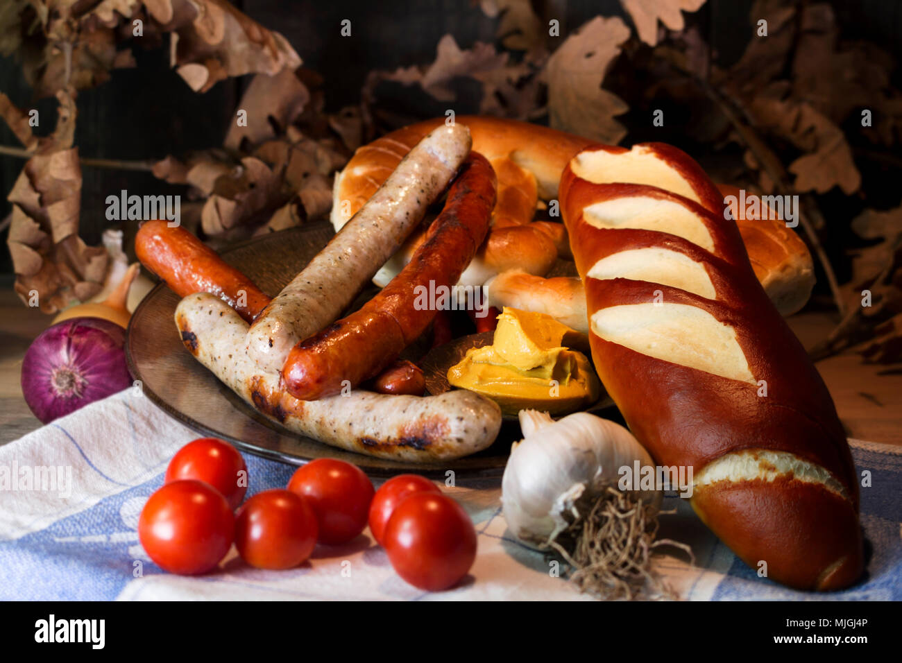 Bavarian White And Red Sausages With Mustard, Bavarian Buns and ...