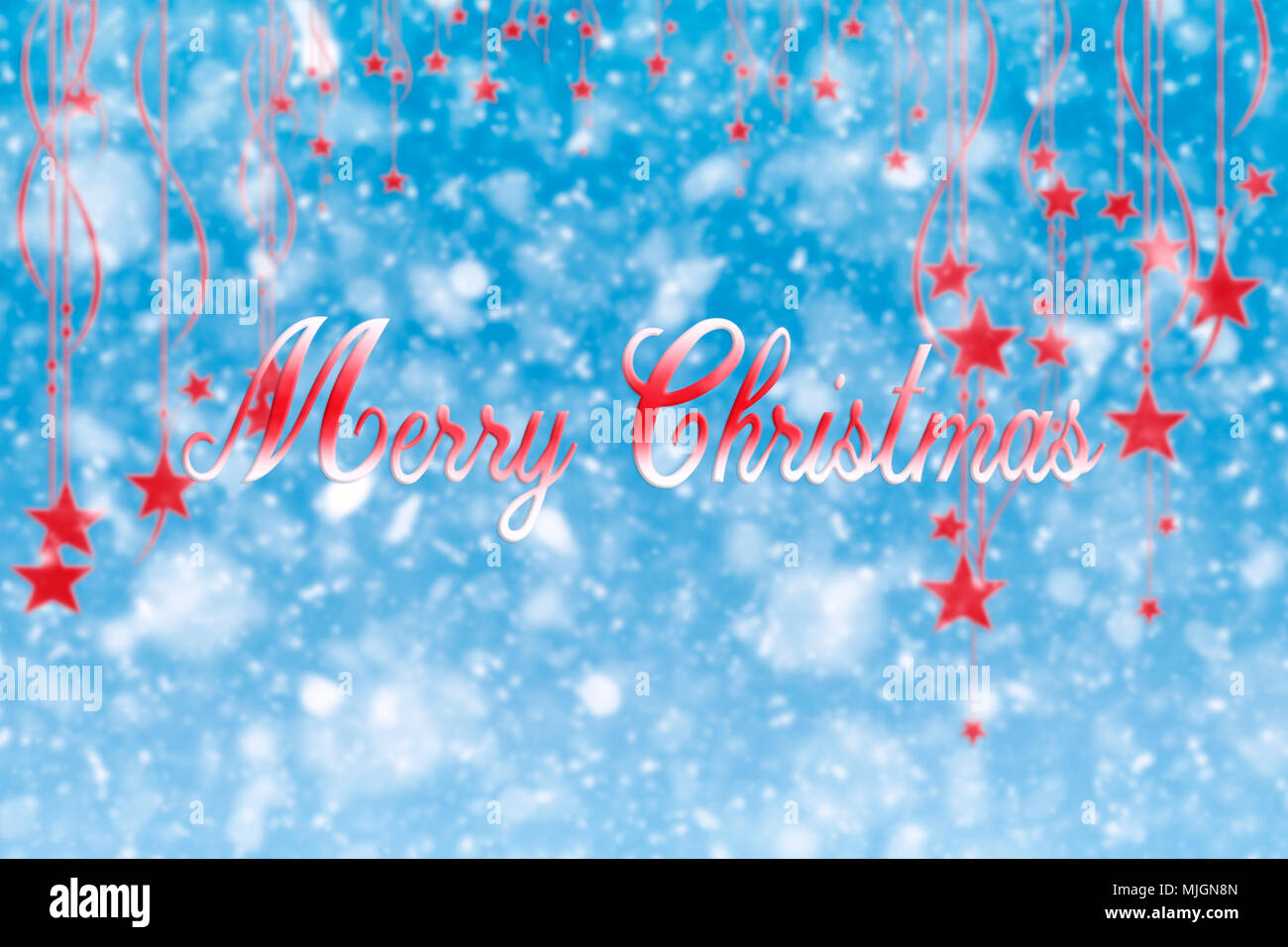 Merry Christmas Sign With Hanging Stars and Snowflakes Illustration ...