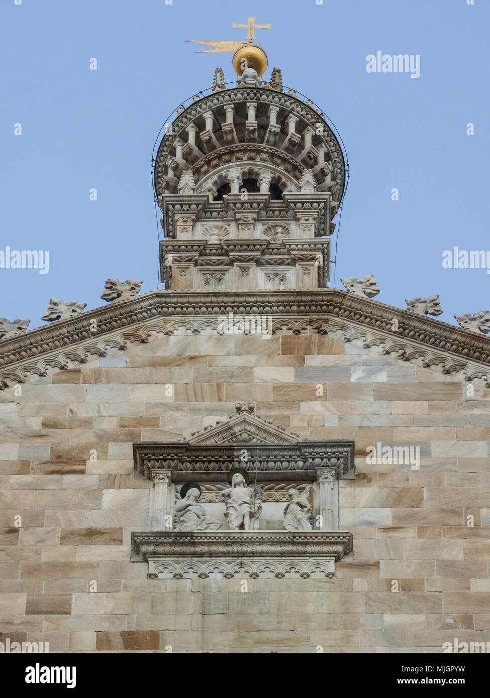 the upper part of the medieval facade of the Como cathedral.Italia ...