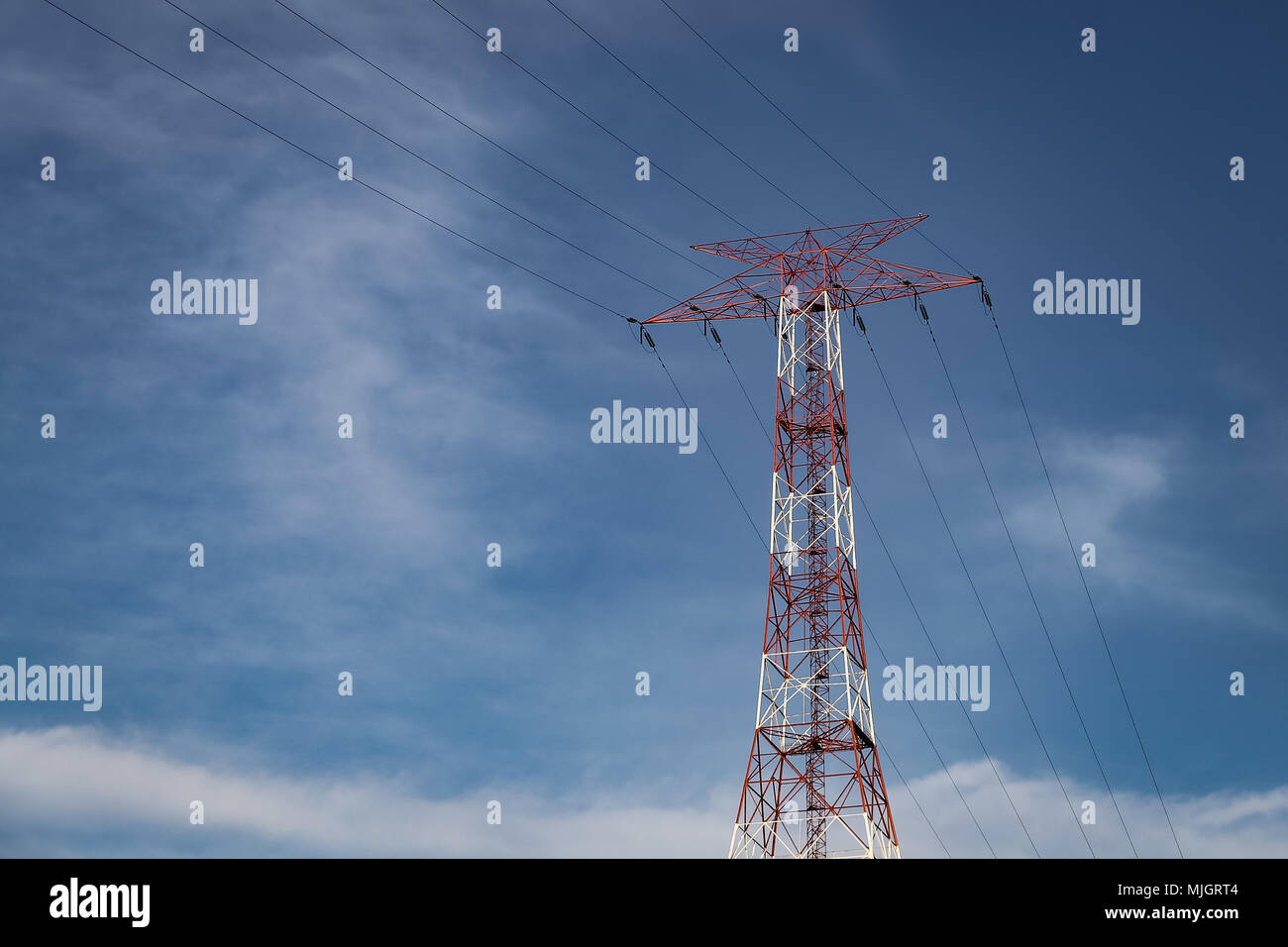 Red and White High Voltage Electric Pole Stock Photo - Alamy