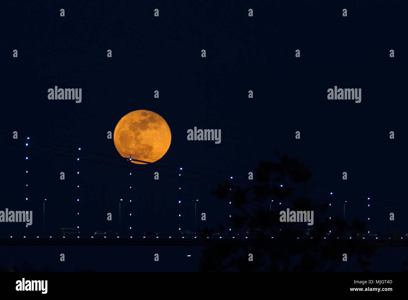 Super Blue Blood Moon Behind Bosphorus Bridge in Istanbul City, Turkey ...