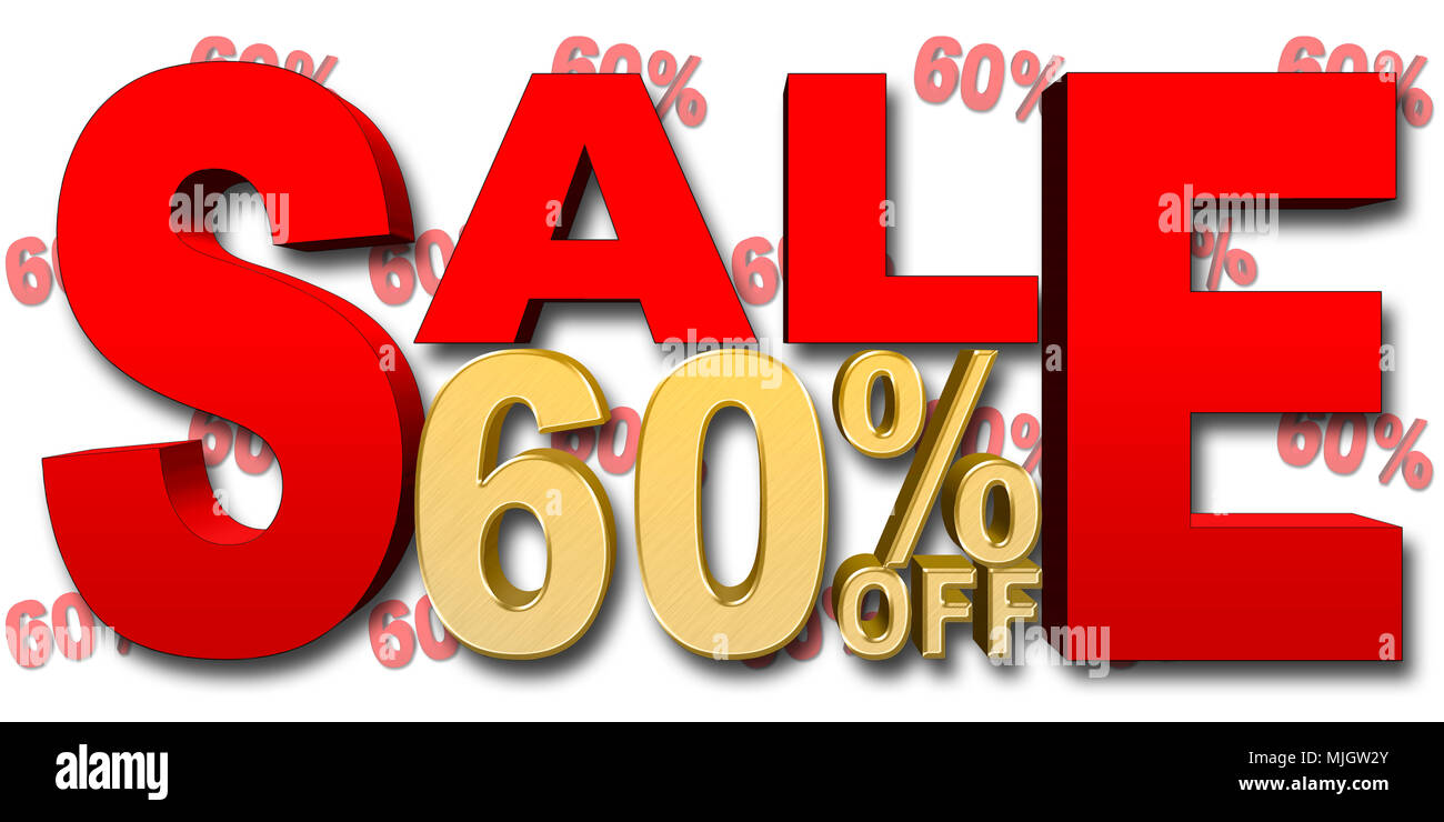 Stock Illustration - Large Golden Text: 60 Percent Off, Large Red Text ...