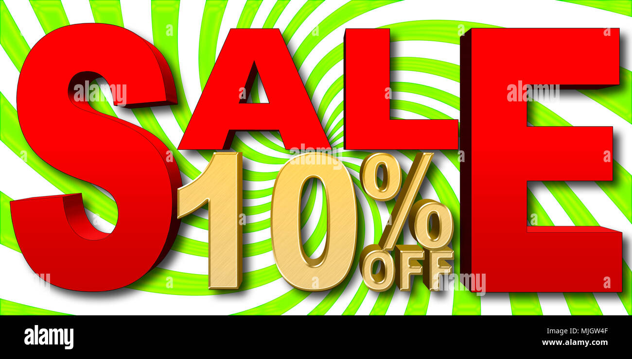 Stock Illustration - Large Golden Text: 10 Percent Off, Large Red Text ...