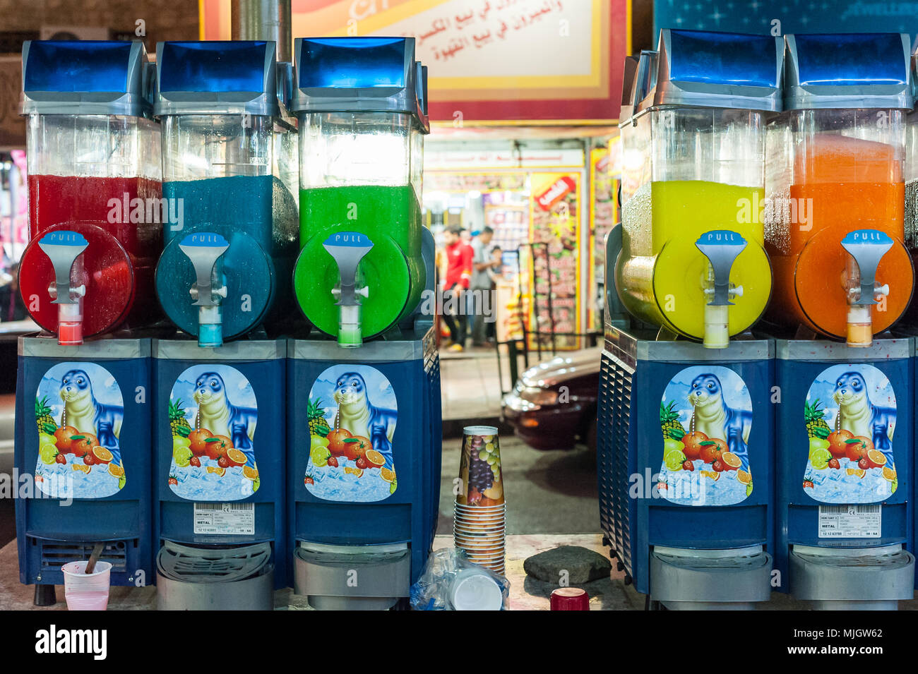 Fruit juice machines in Aqaba,al-ʻAqabah , a Jordanian coastal city ...