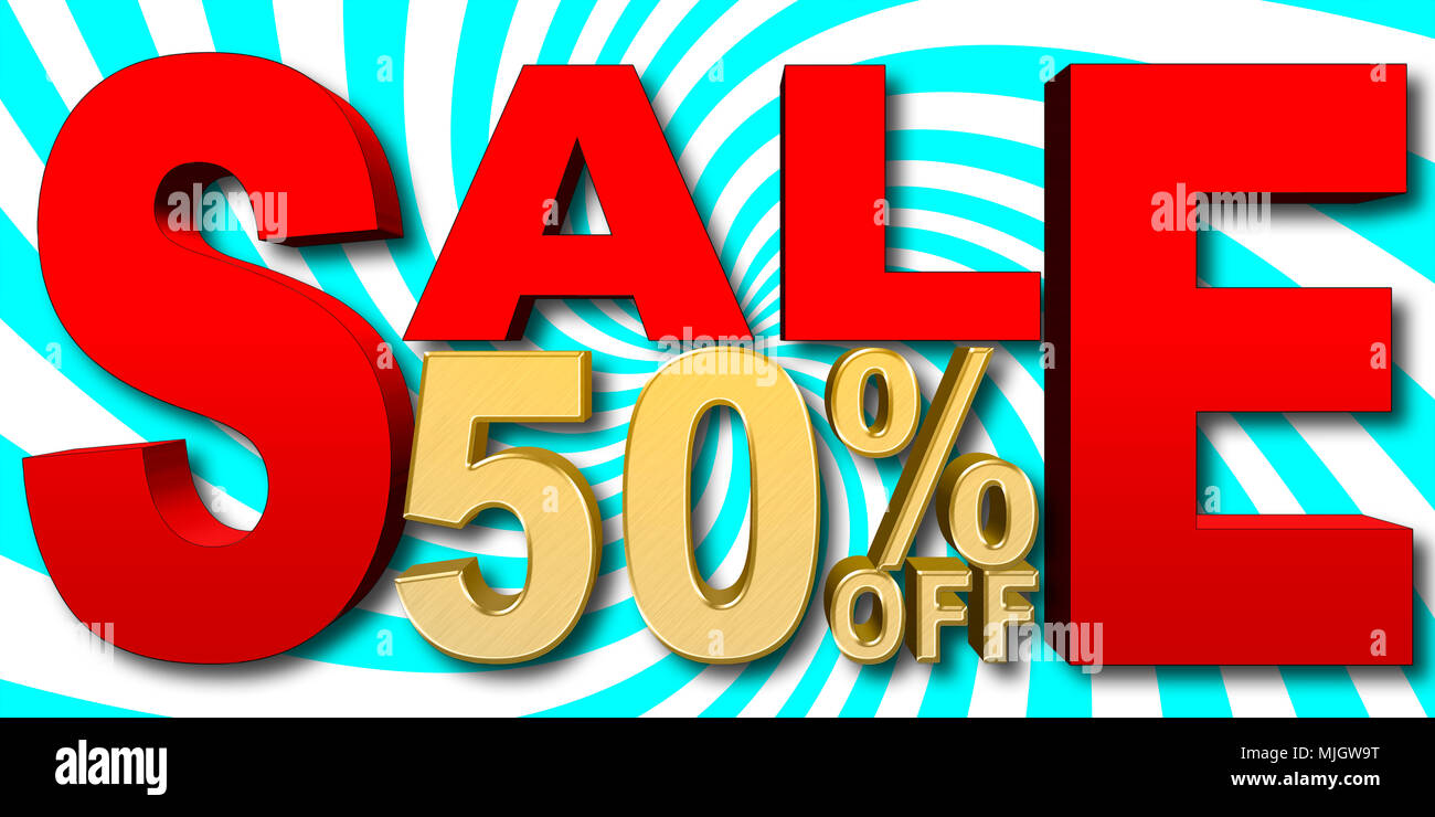 Stock Illustration - Large Golden Text: 50 Percent Off, Large Red Text ...