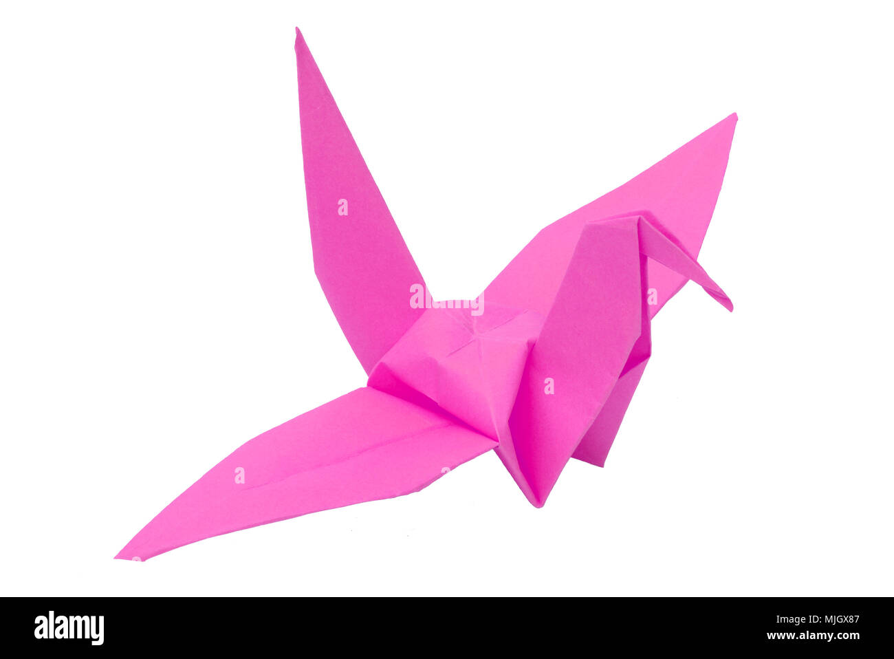 Pink origami bird on white background Stock Photo - Alamy