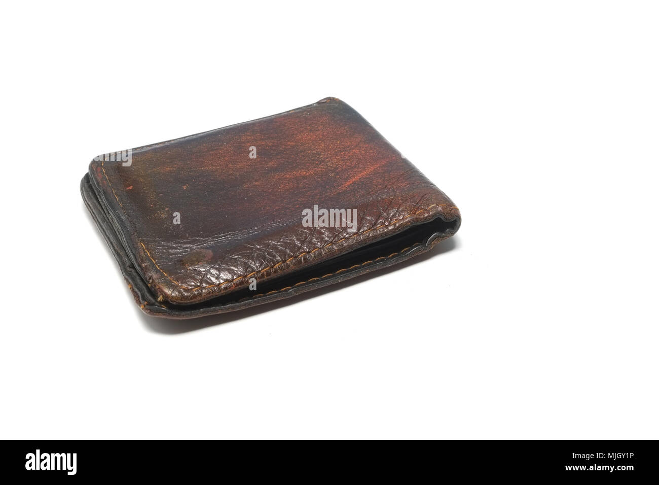 old leather wallet isolate on white background Stock Photo - Alamy