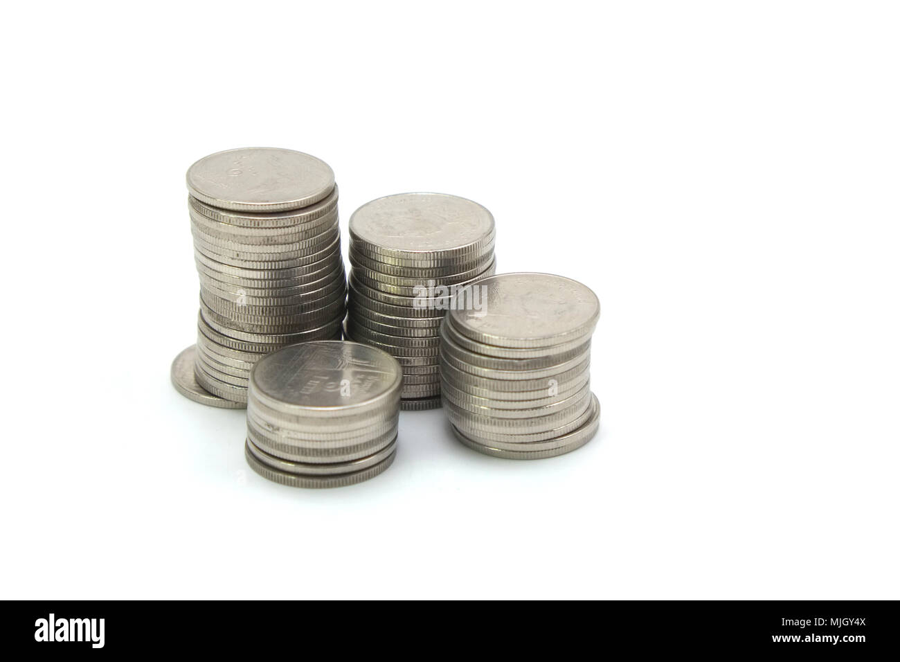 coin stack on white background Stock Photo - Alamy