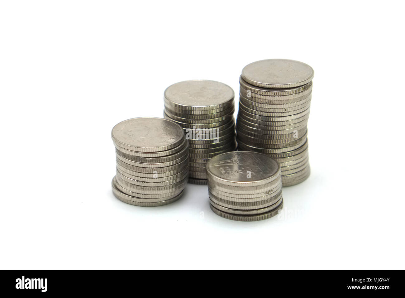 coin stack on white background Stock Photo - Alamy