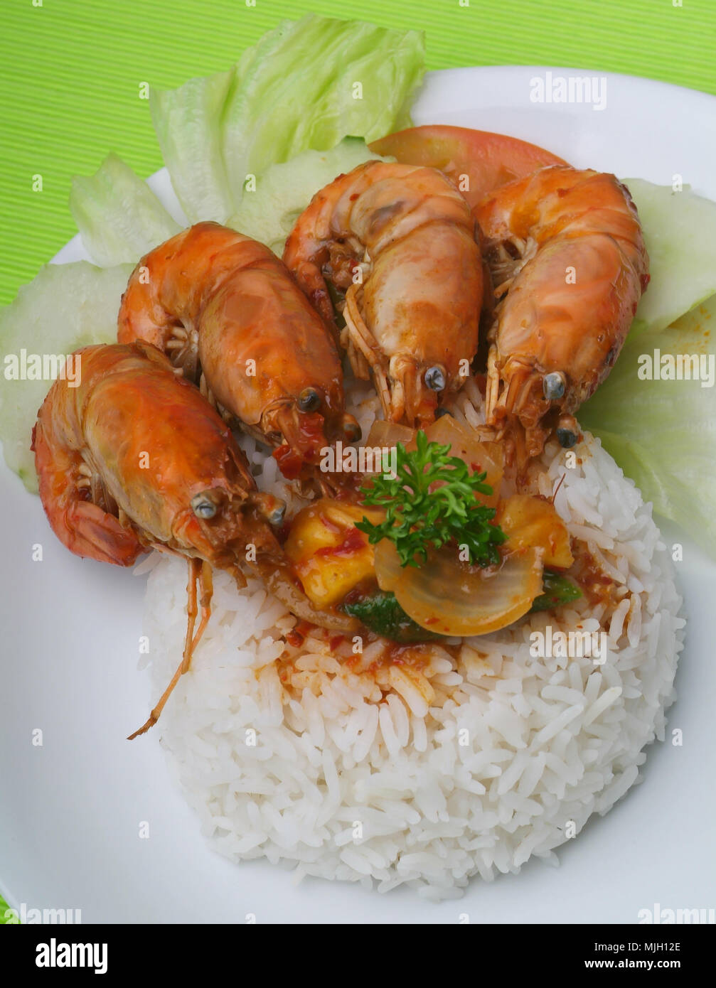 shrimp serve with rice asia food Stock Photo - Alamy