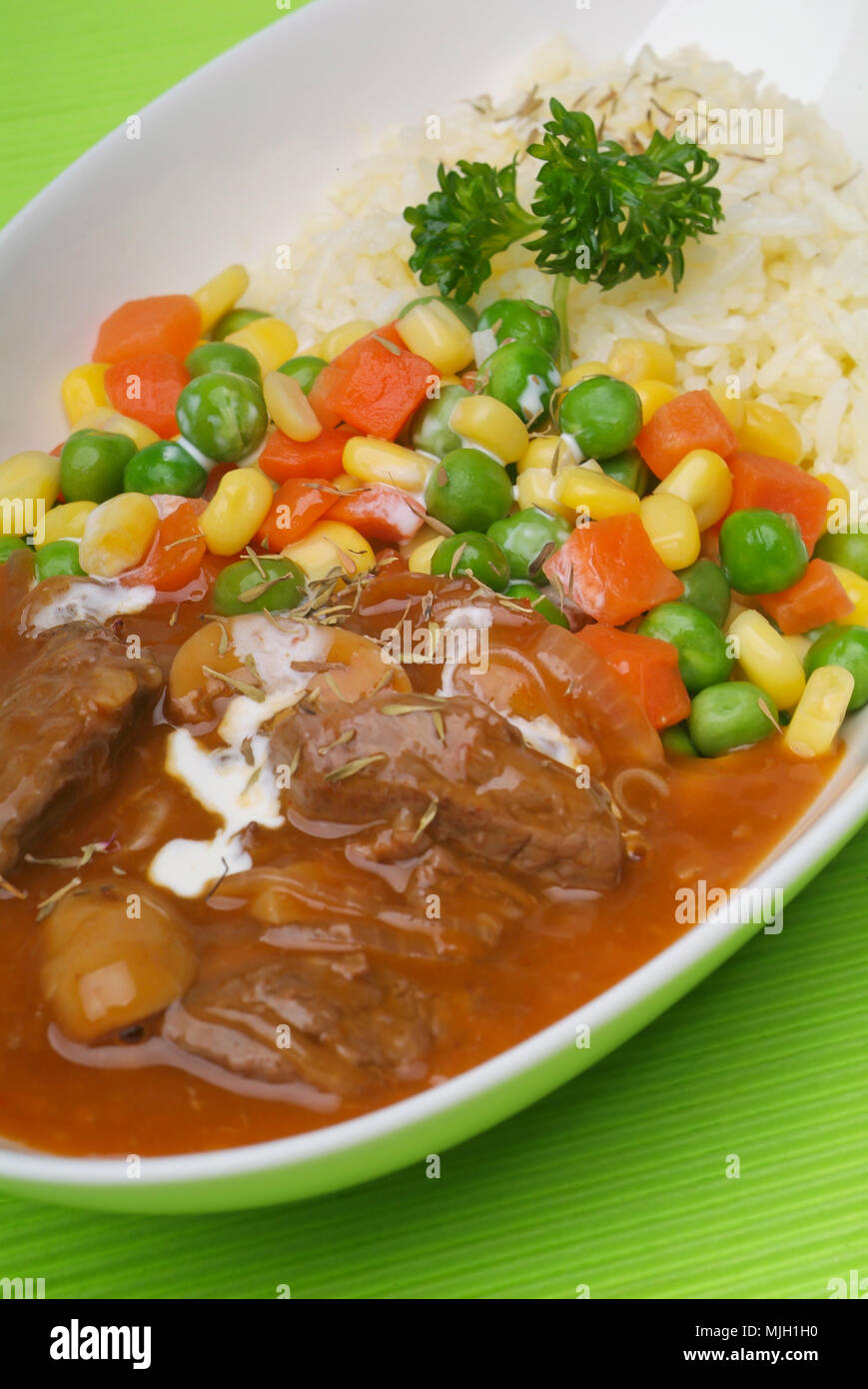 Rice with Beef, asia food in background Stock Photo - Alamy