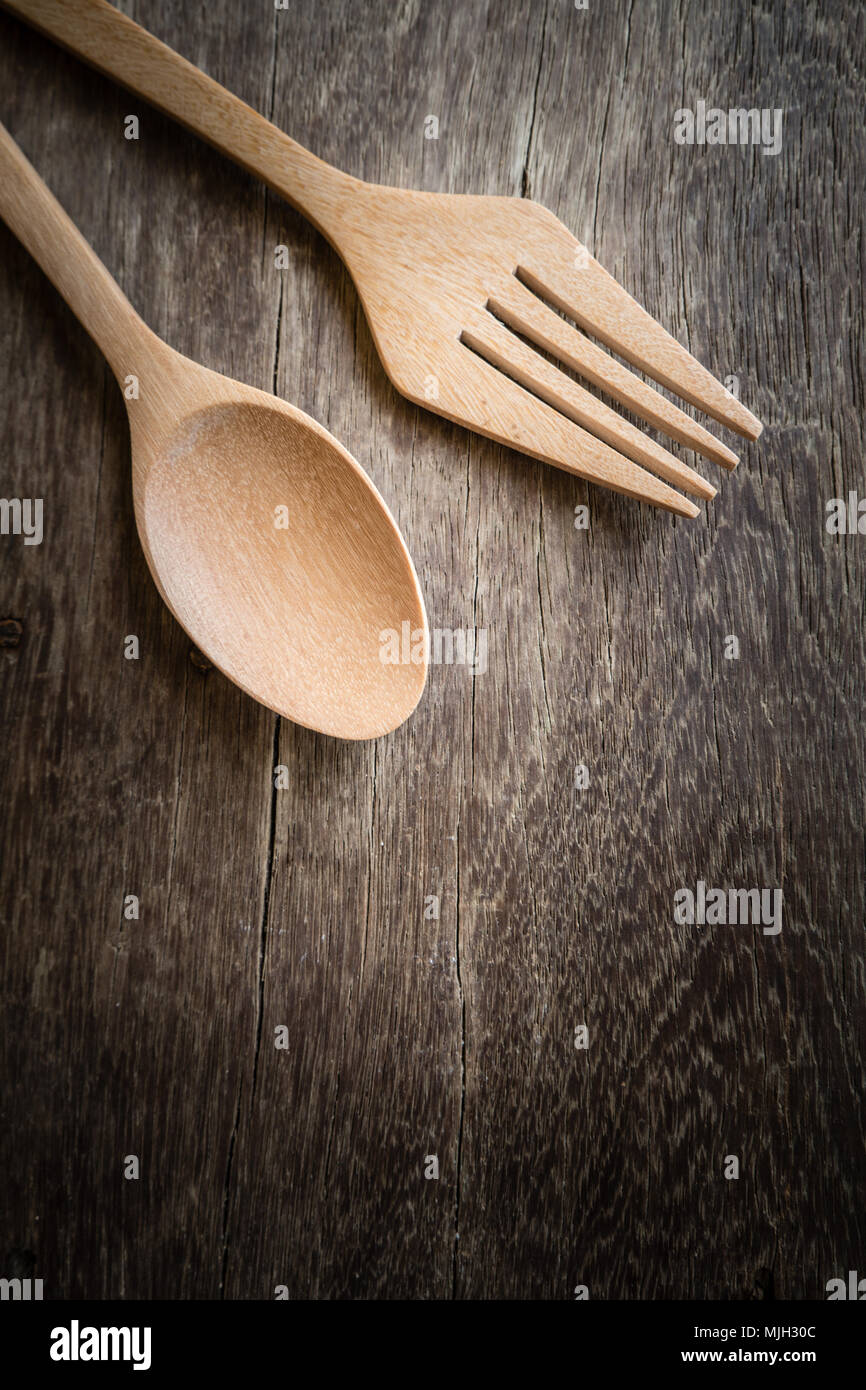 Wooden spoon on wood table with filter effect retro vintage style Stock ...