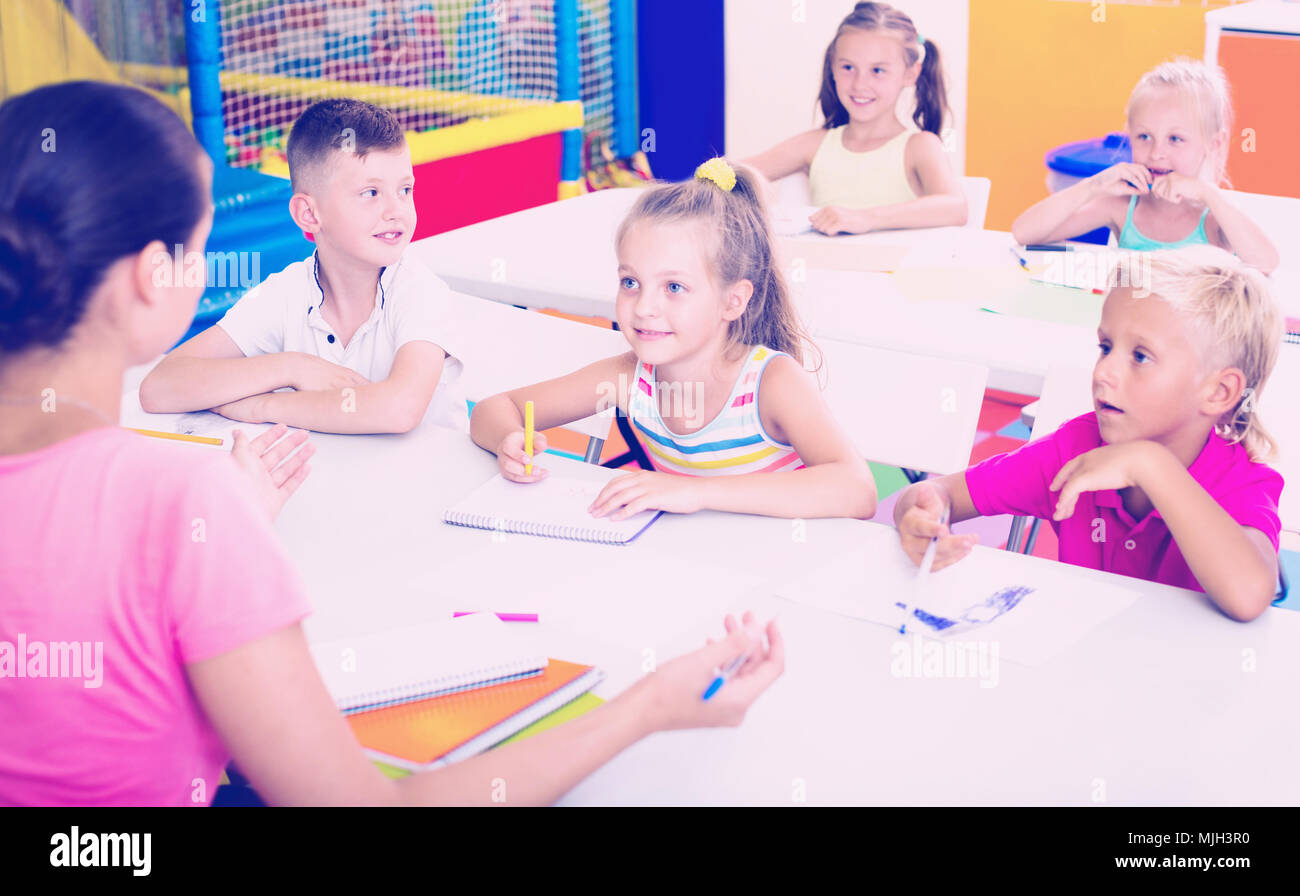 School the teacher left the kids in the classroom hi-res stock ...