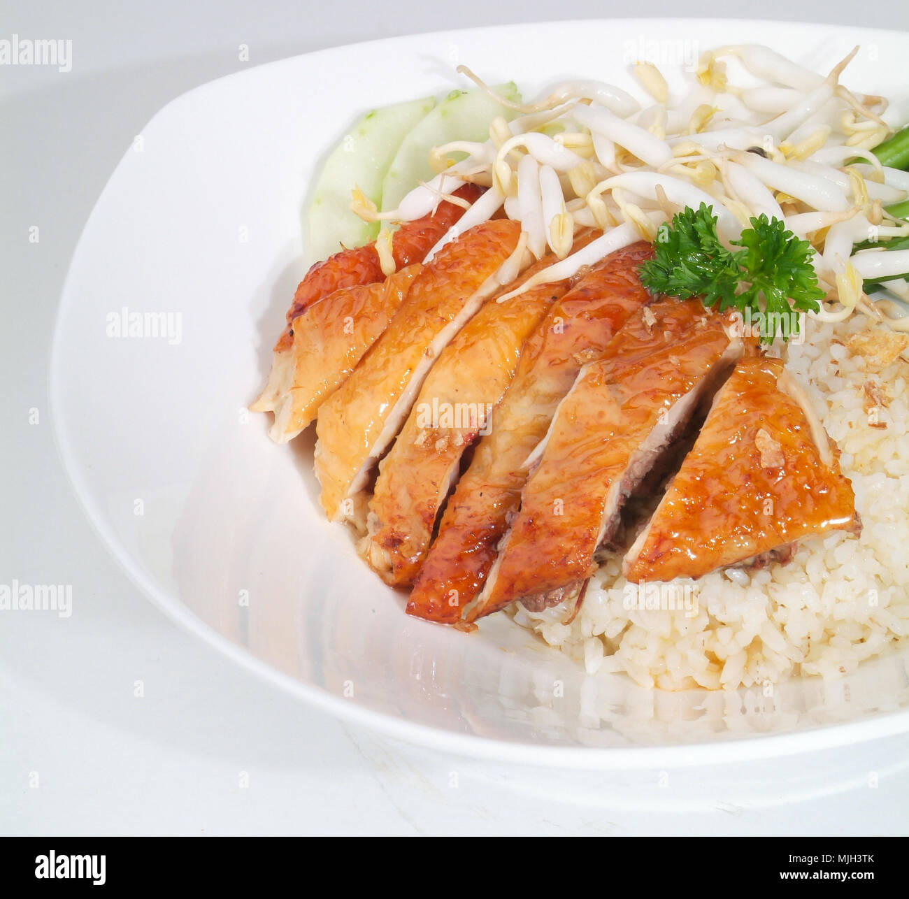 chicken rice. Asian style hainan chicken rice closeup Stock Photo - Alamy