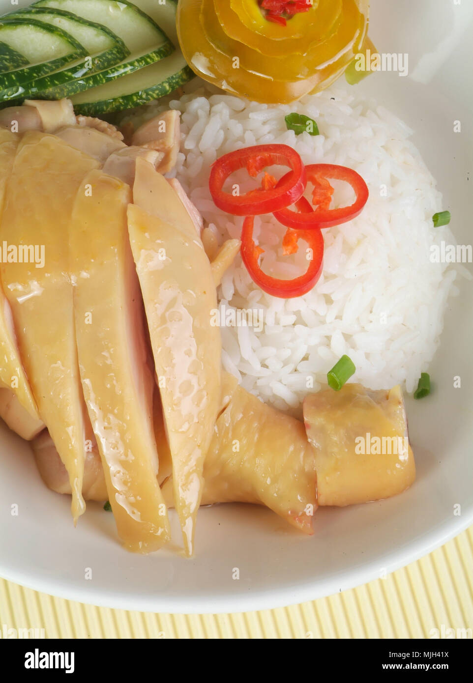 chicken rice. Asian style hainan chicken rice closeup Stock Photo - Alamy
