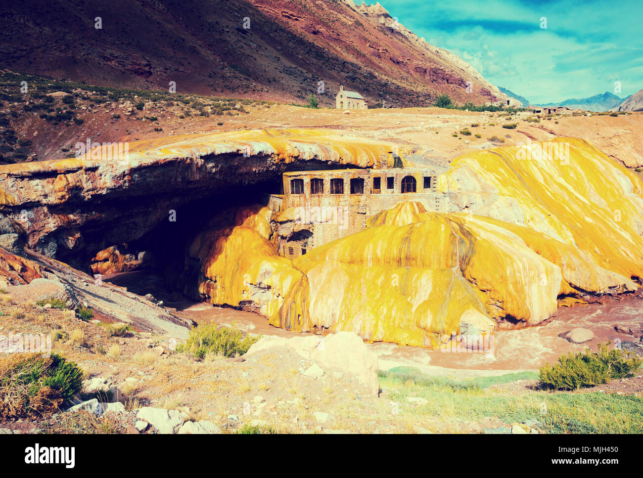 General view of Puente del Inca bridge over the Vacas River in ...