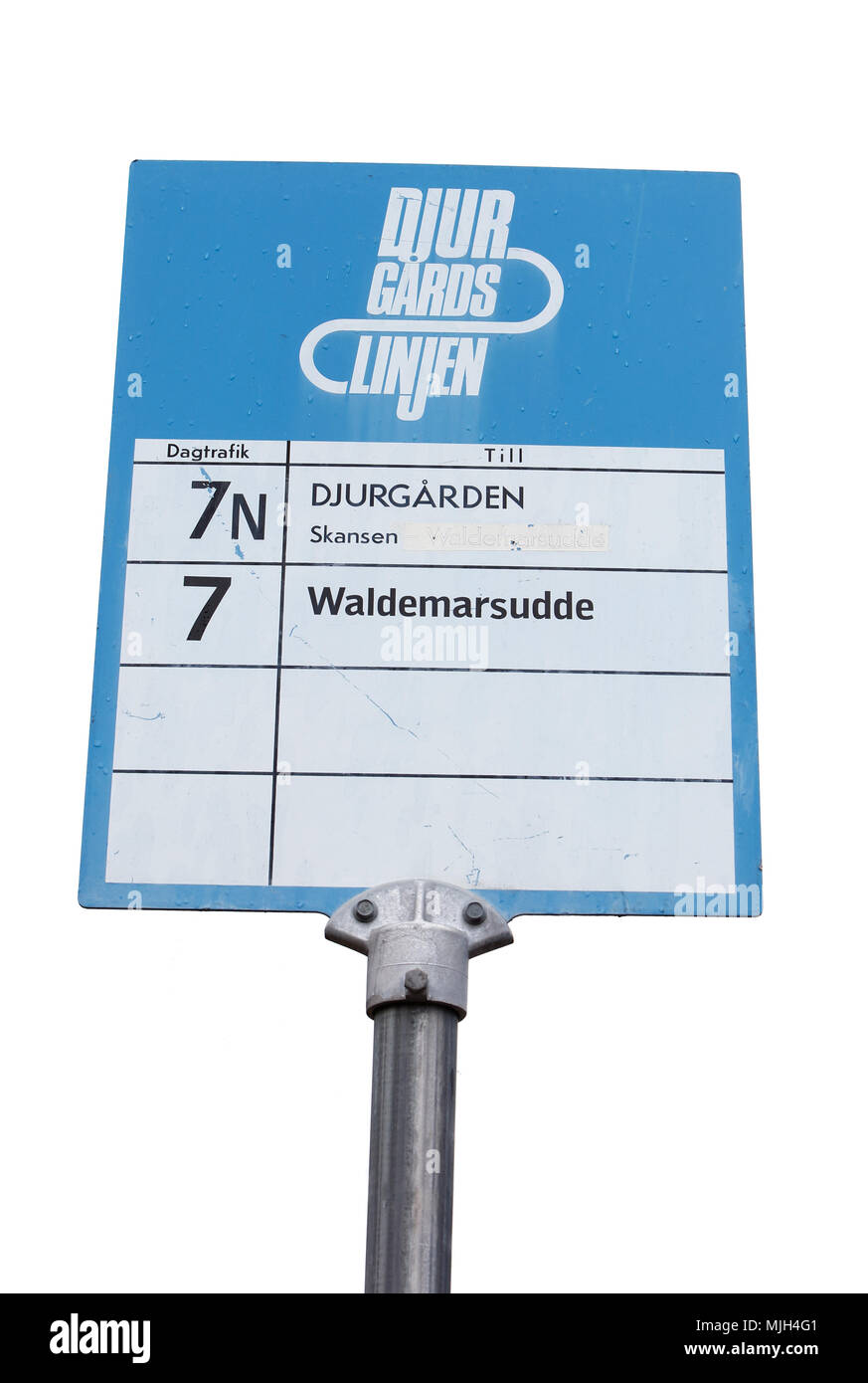 Stockholm, Sweden - August 25, 2016: Tram stop sign for line 7 with ...