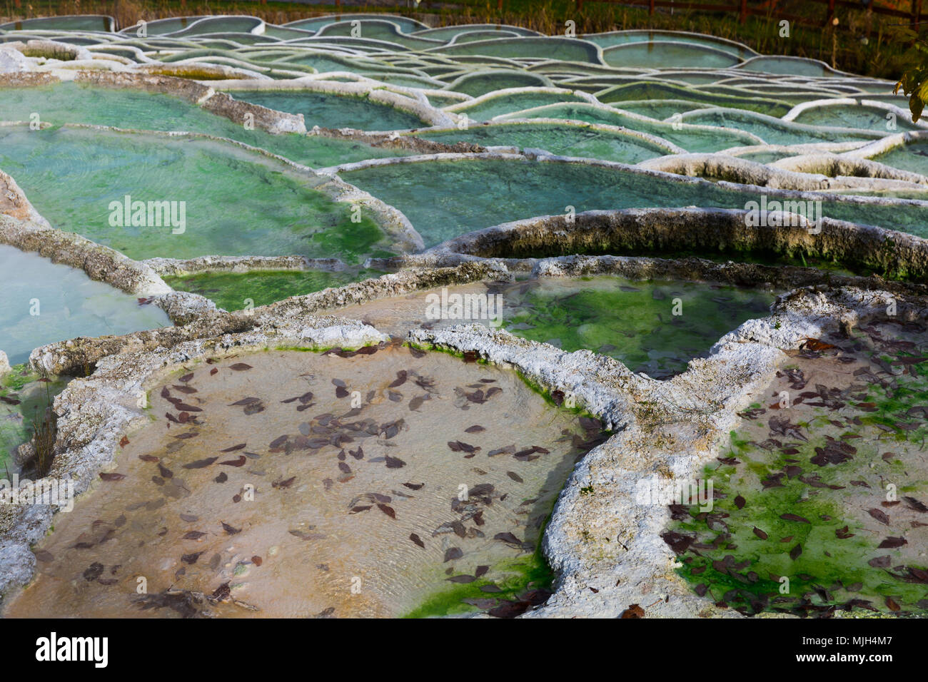 Mineral terraces with curative water in Egerszalok thermal spa, Hungary ...