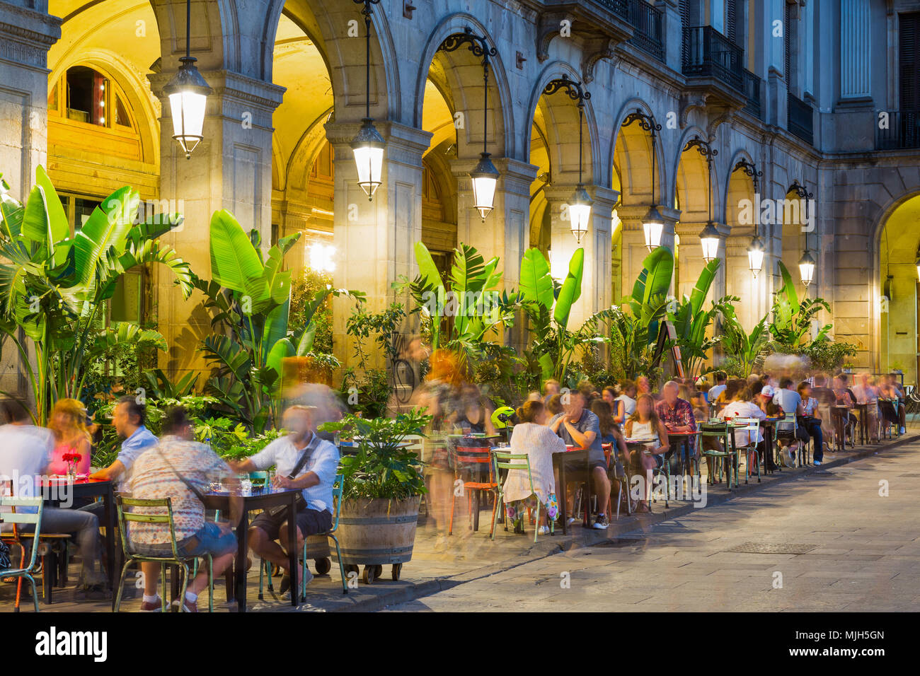 Famous Placa Reial (Royal Square) illuminated at night in Barcelona ...