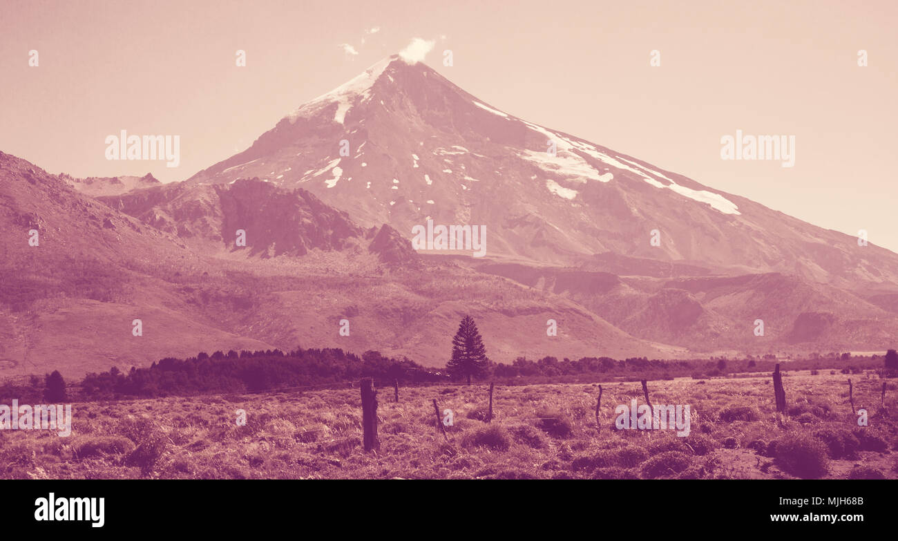 View of slopes and snow top of Lanin Volcano, Patagonia, Argentina ...
