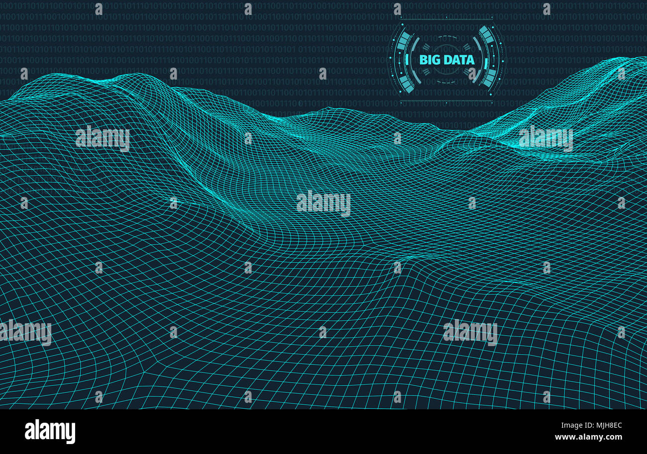 Computer generated binary code landscape on black background . Big Data ...