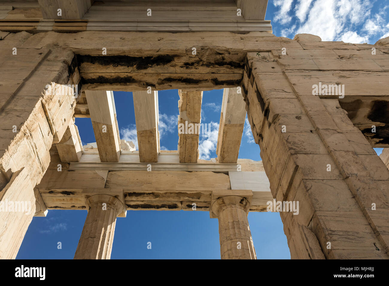 Monumental gateway called Propylaea, entrance to the top of Acropolis of Athens city, Greece ...