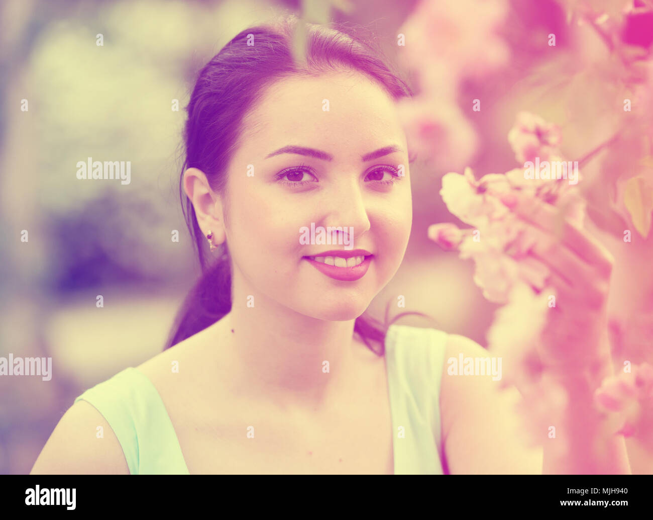 Summer happy smiling russian girl portrait outside in park Stock Photo ...