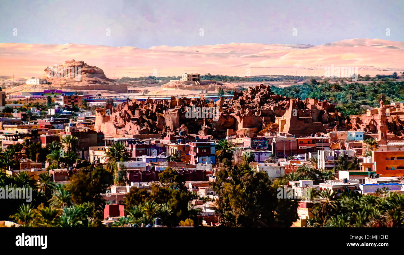 Panorama of old city Shali and mountain Dakrour at Siwa oasis, Egypt ...