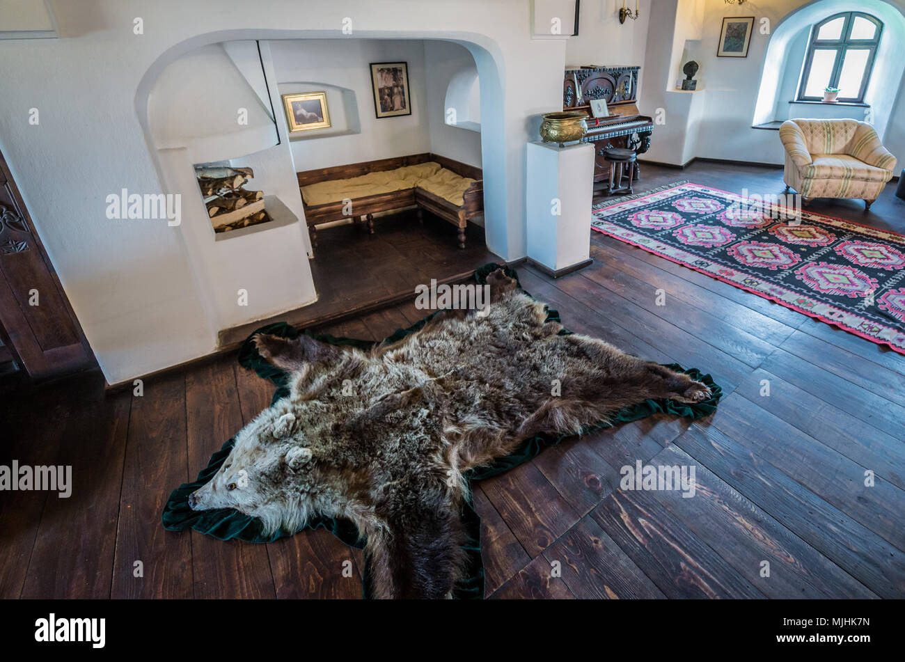 Fireplace in library and music room in Bran Castle, Romania called ...