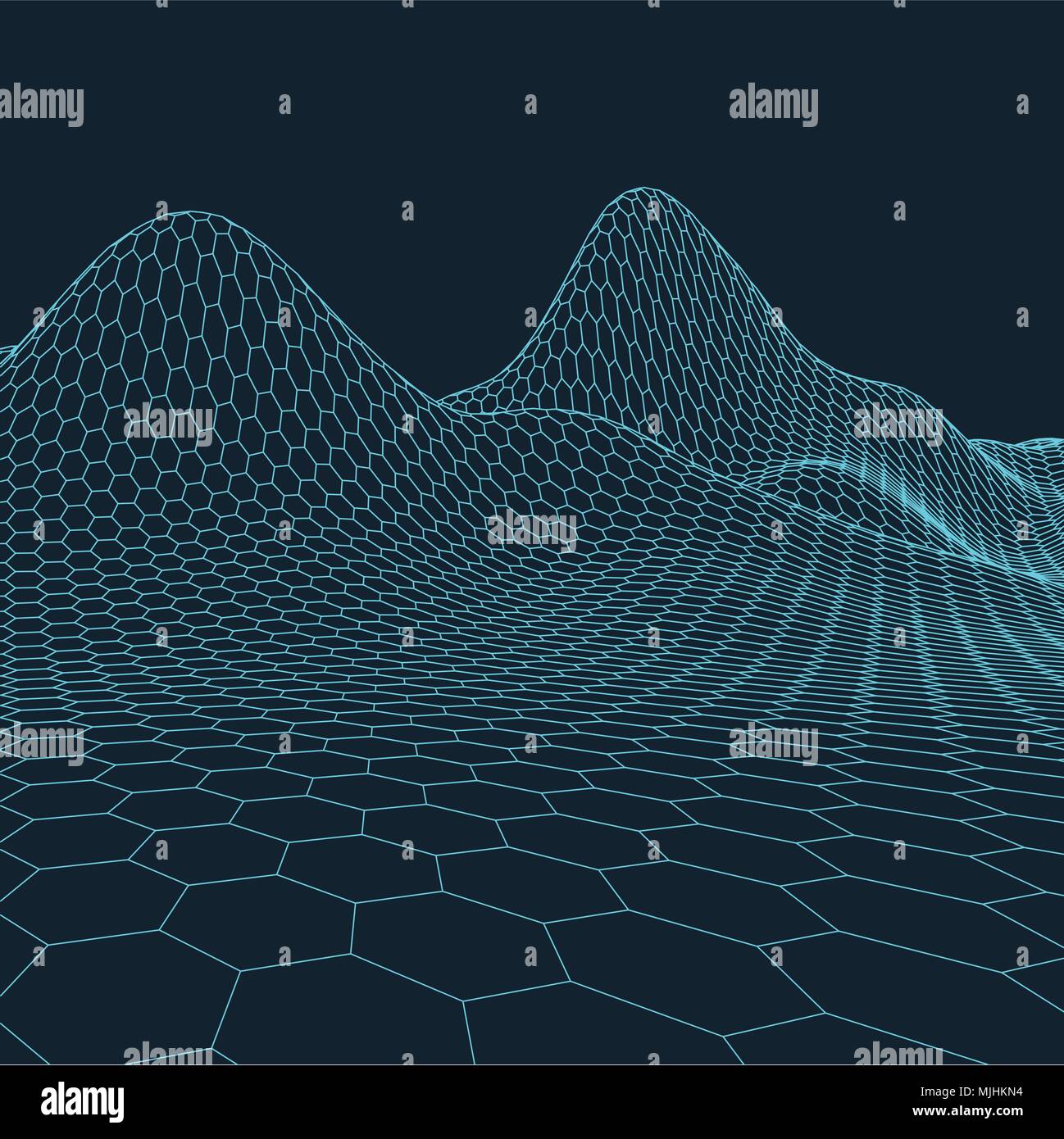 Abstract vector wireframe landscape background. Cyberspace grid. 3d ...