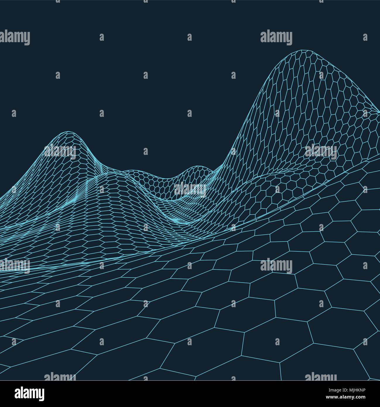 Abstract vector wireframe landscape background. Cyberspace grid. 3d ...