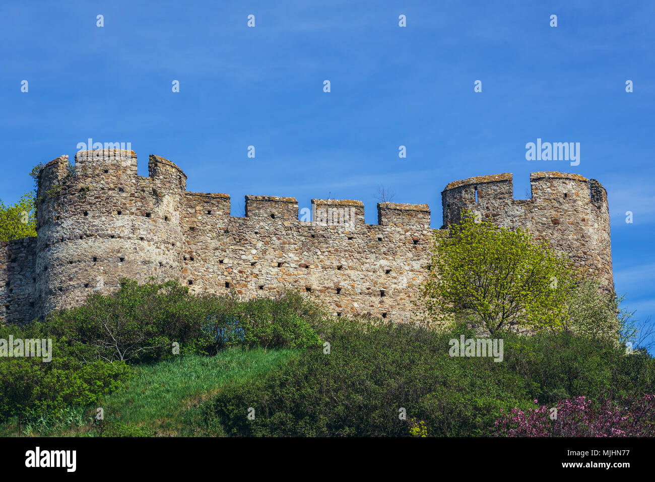 Castle walls in Devin, borough of Bratislava, one of the oldest castles ...