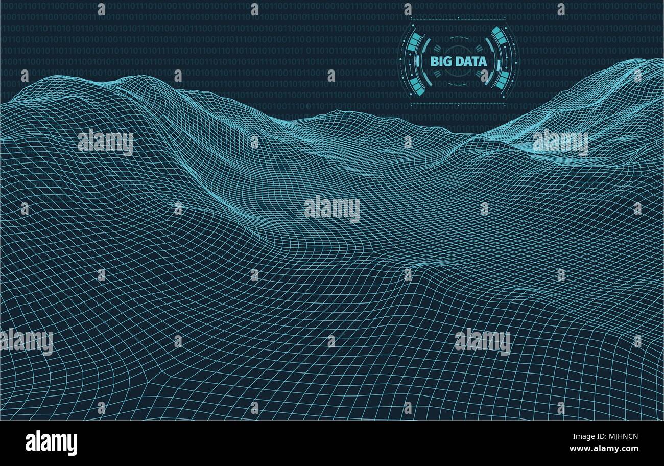Computer Generated Binary Code Landscape On Black Background Big Data Binary Code