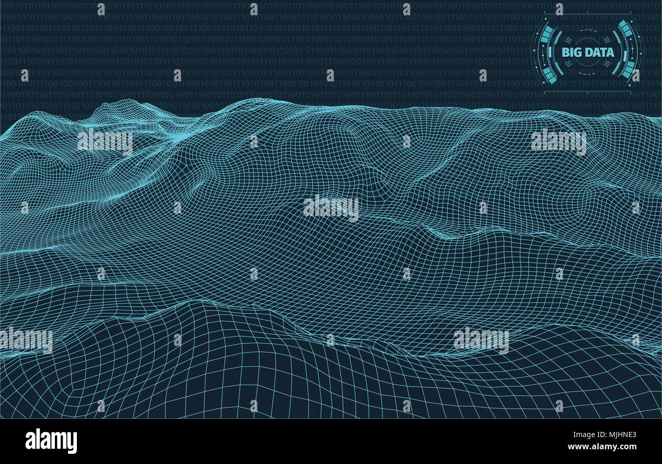Computer Generated Binary Code Landscape On Black Background Big Data Binary Code