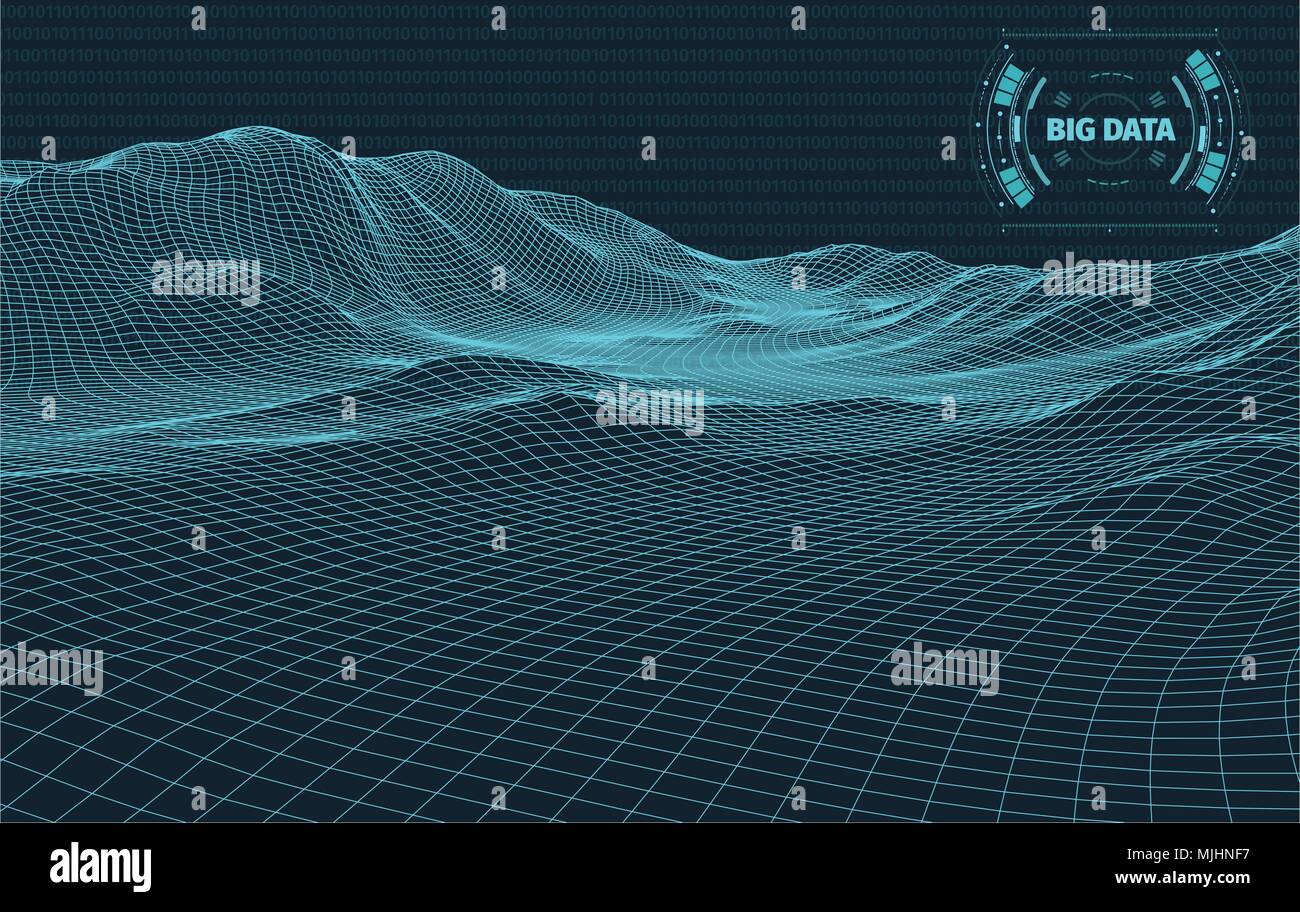 Computer Generated Binary Code Landscape On Black Background Big Data Binary Code