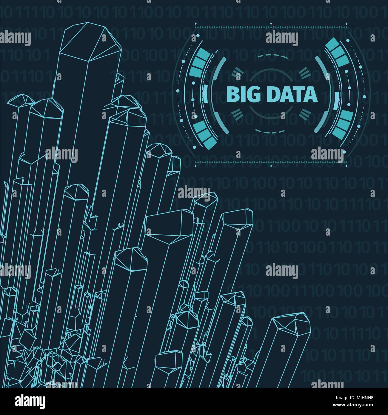 Computer Generated Binary Code Landscape On Black Background Big Data Binary Code