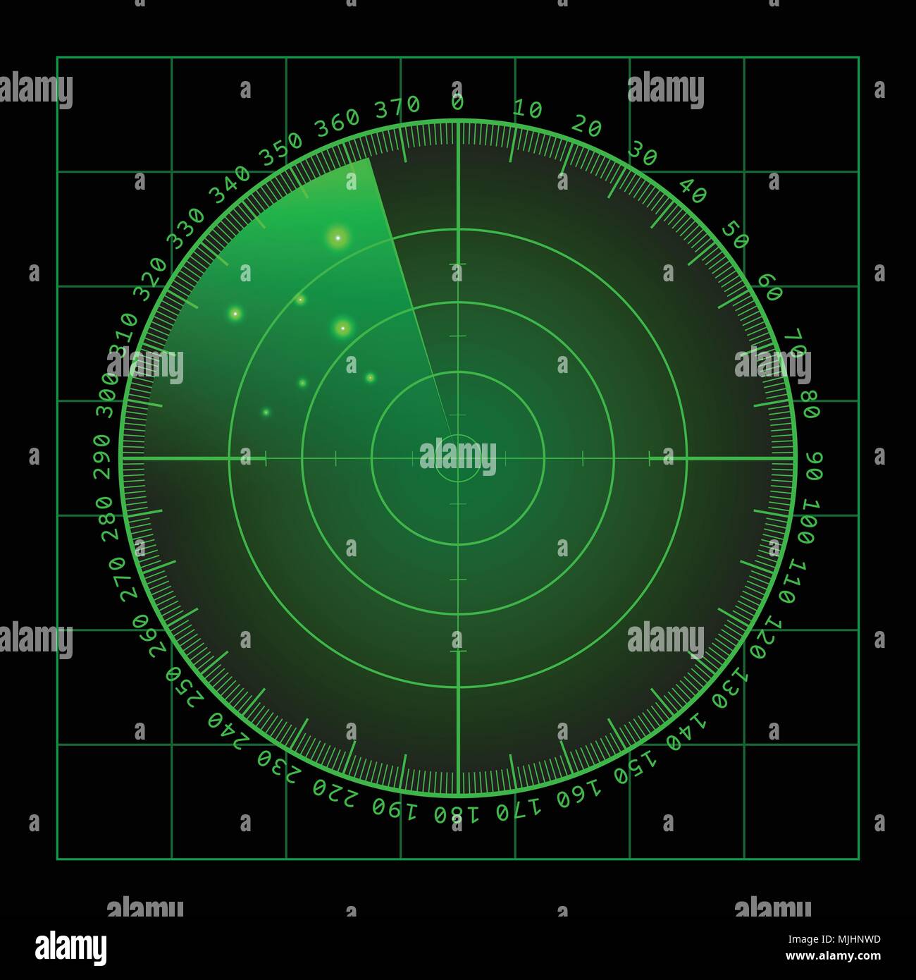 Military green radar screen with target. Futuristic HUD interface ...