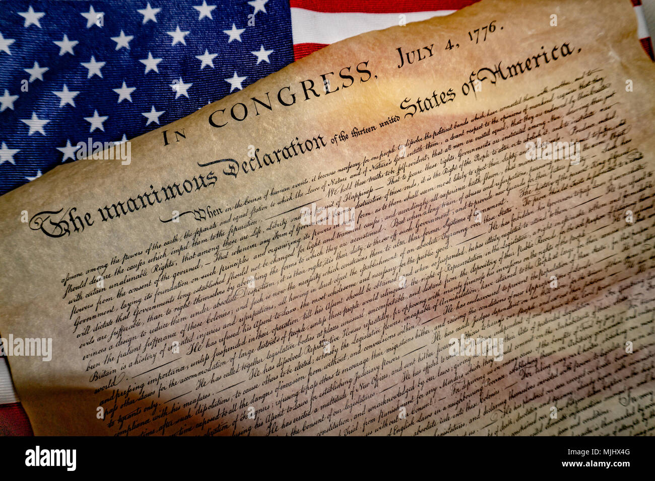 American Declaration of independence 4th july 1776 on usa flag ...
