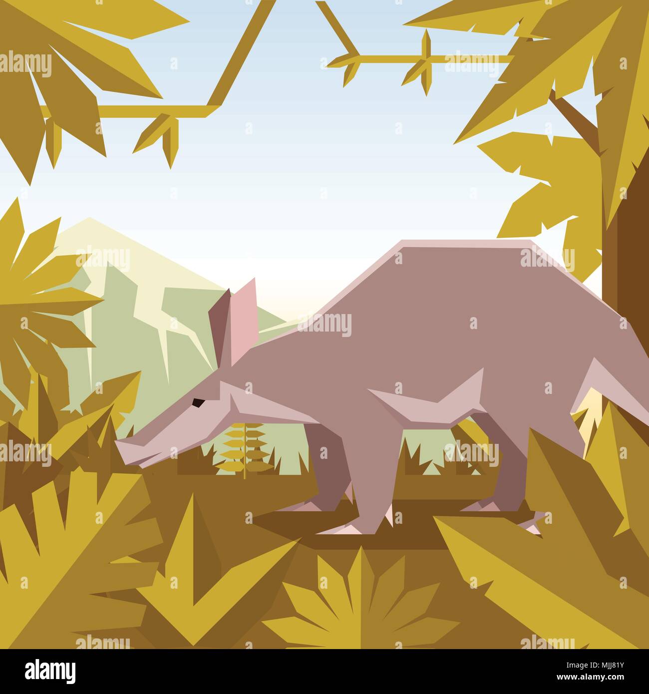 Vector image of the Flat geometric jungle background with Aardwark ...
