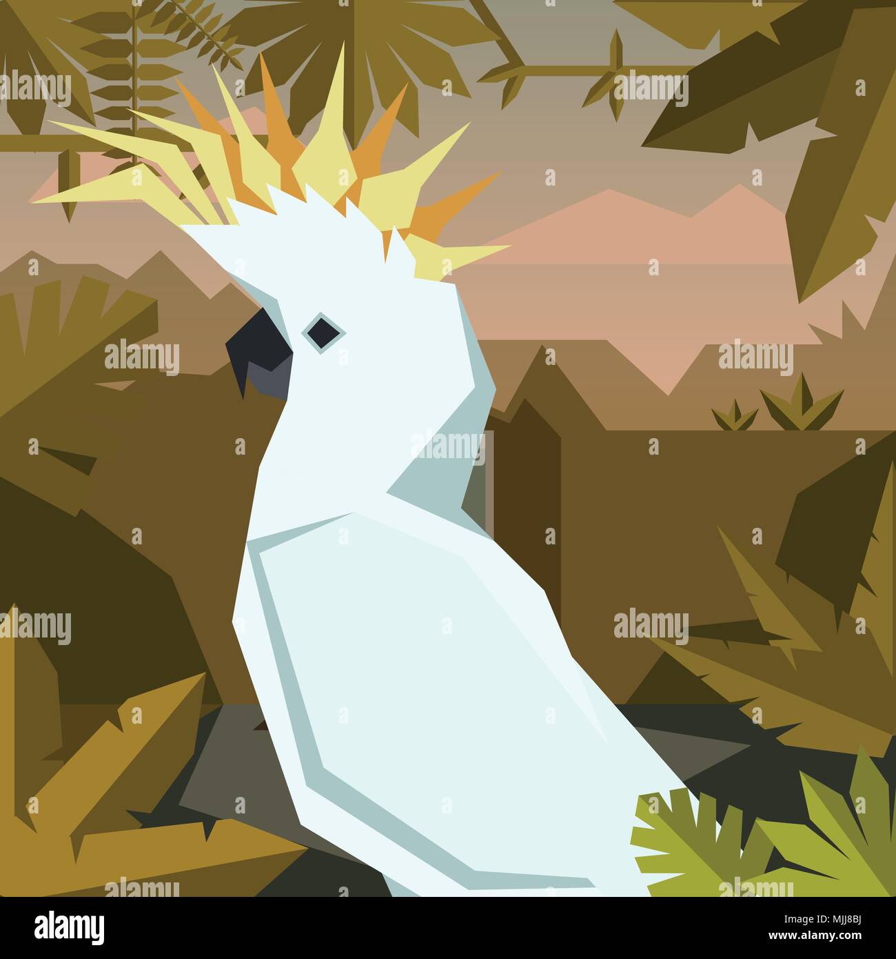 Vector image of the Flat geometric jungle background with Cockatoo ...