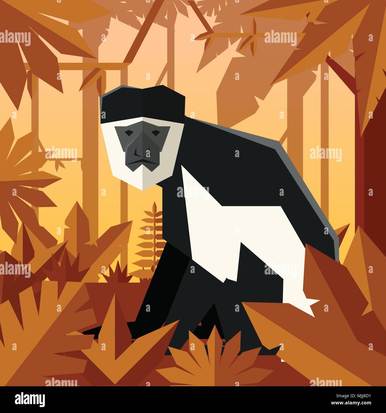 Vector image of the Flat geometric jungle background with Colobus Stock ...