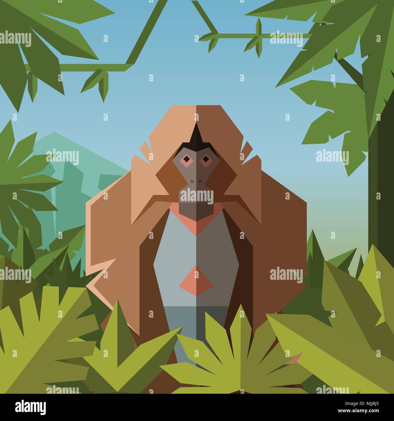 Vector image of the Flat geometric jungle background with Gelada Stock ...