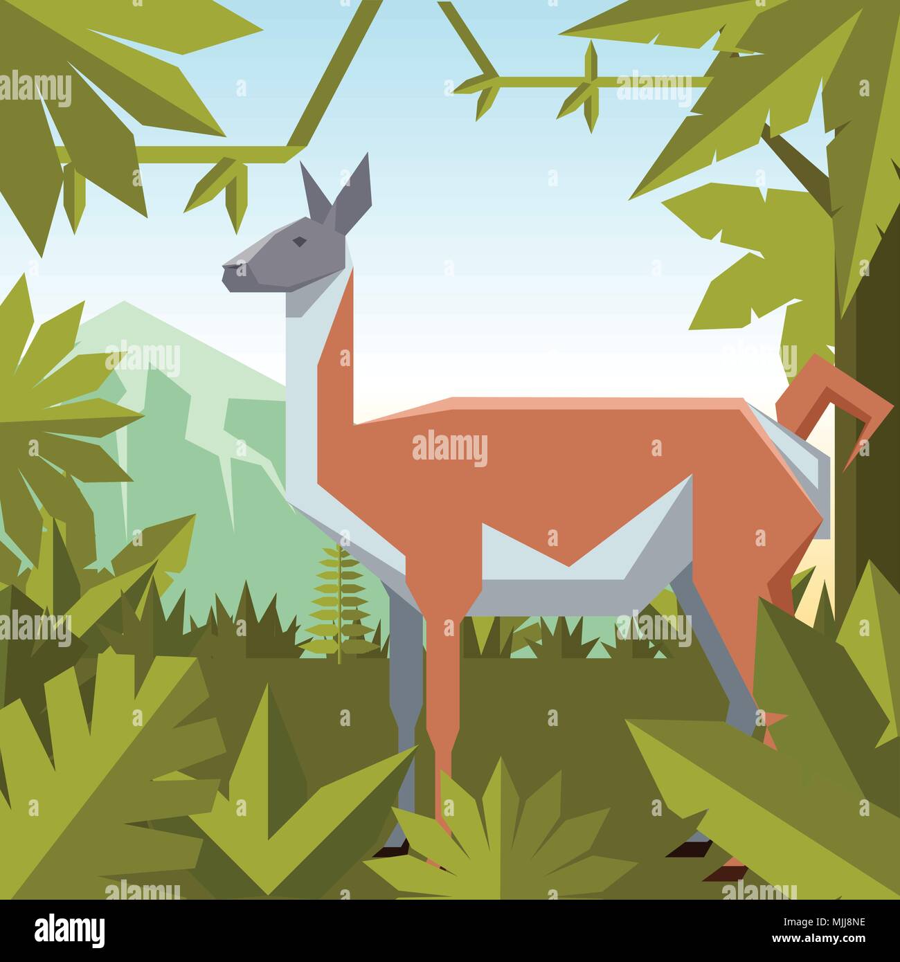 Vector image of the Flat geometric jungle background with Guanaco Stock ...